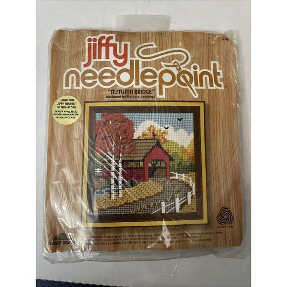 Jiffy | Other | Jiffy Needlepoint Autumn Bridge 977 Vintage Kit Canvas ...